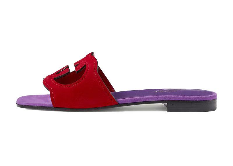 Gucci Interlocking G Cut Slide Sandal Red Purple Suede _694451-C2000 ...