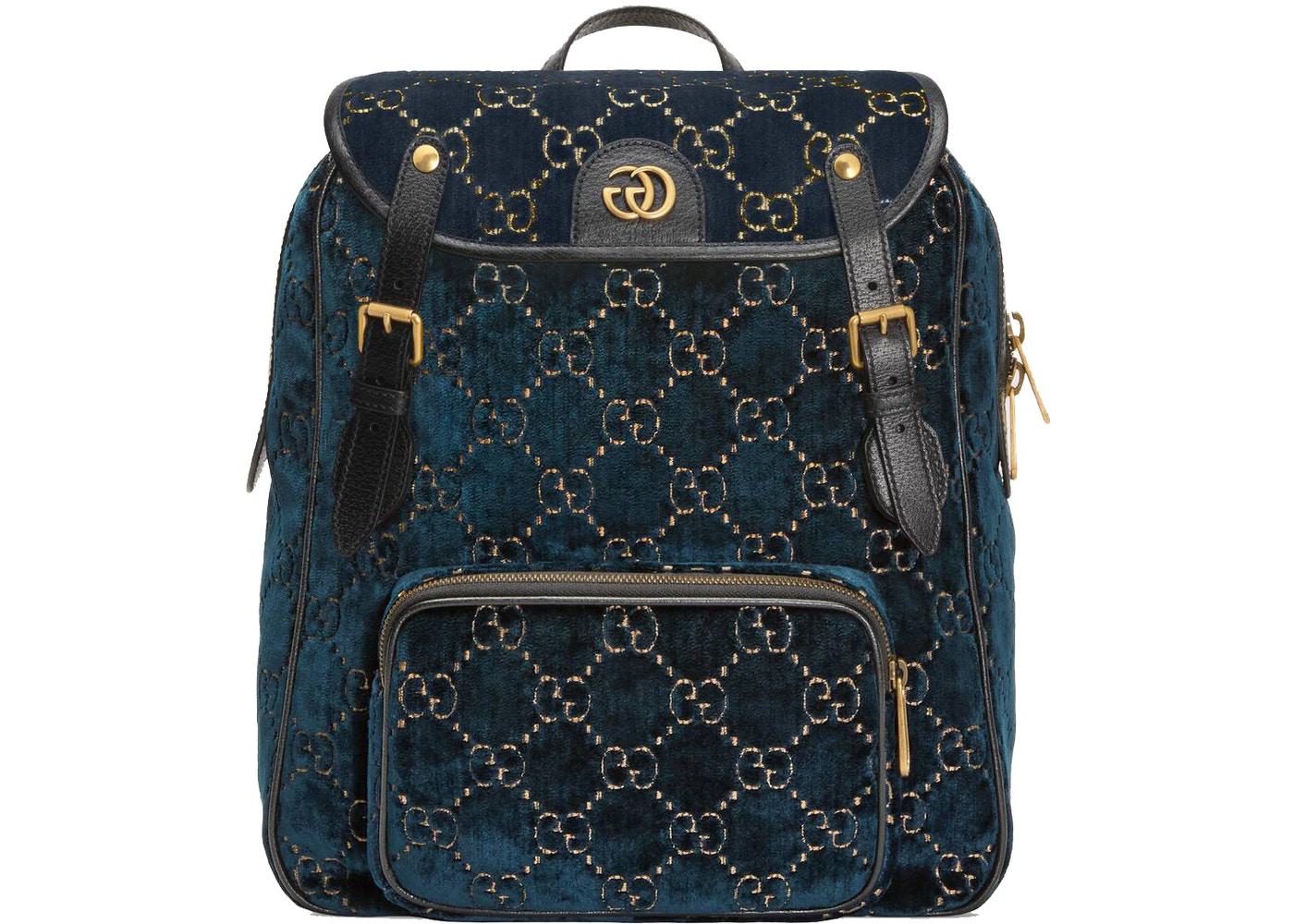 Gucci Backpack GG Velvet Small Dark Blue | GUCCI - 슈프라이즈