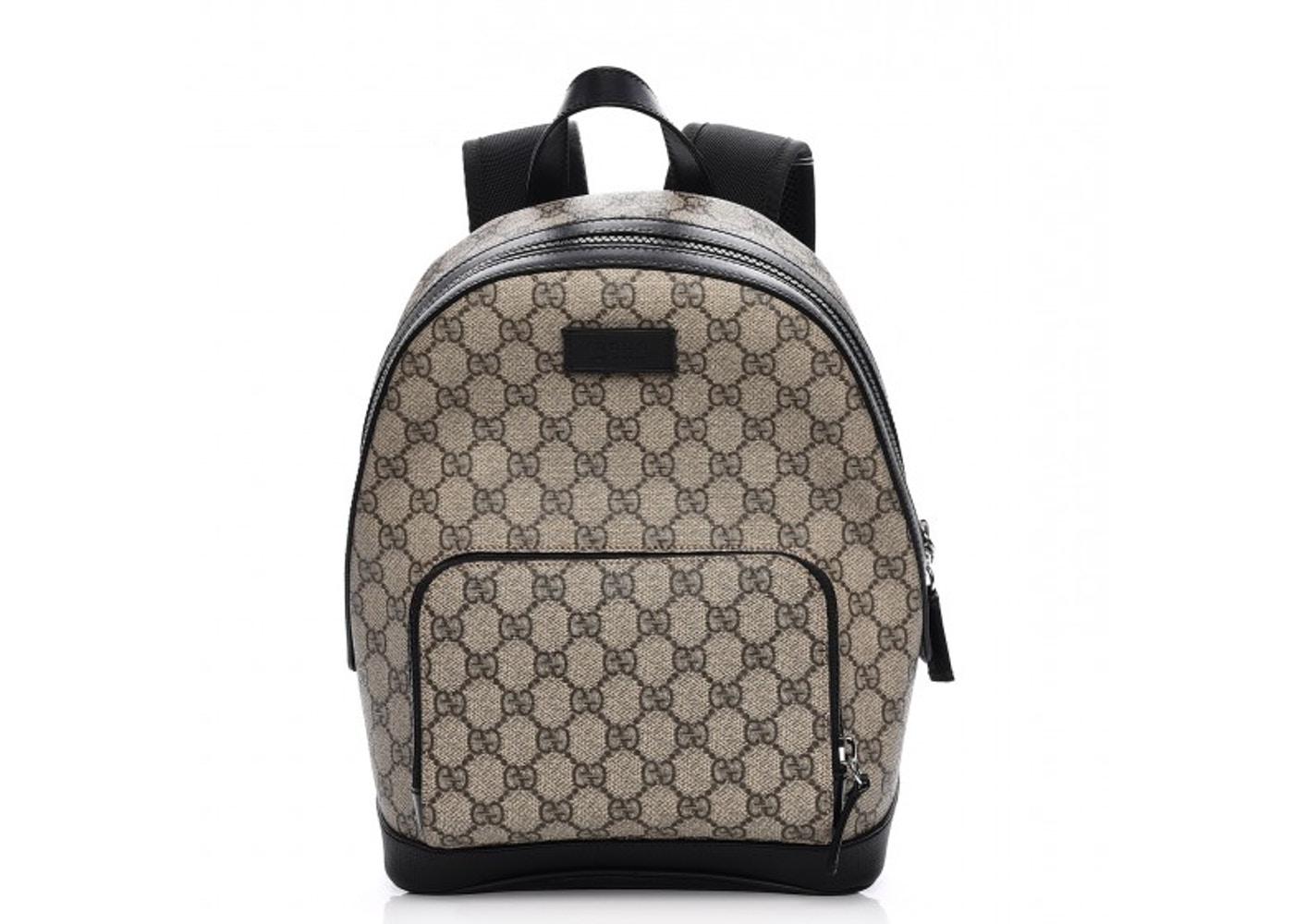 Gucci Front Zipper Pocket Backpack Monogram GG Supreme Beige/Black