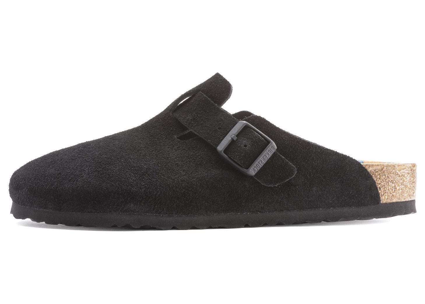 Birkenstock Boston Suede Black Pattern Footbed 1023460 | BIRKENSTOCK ...
