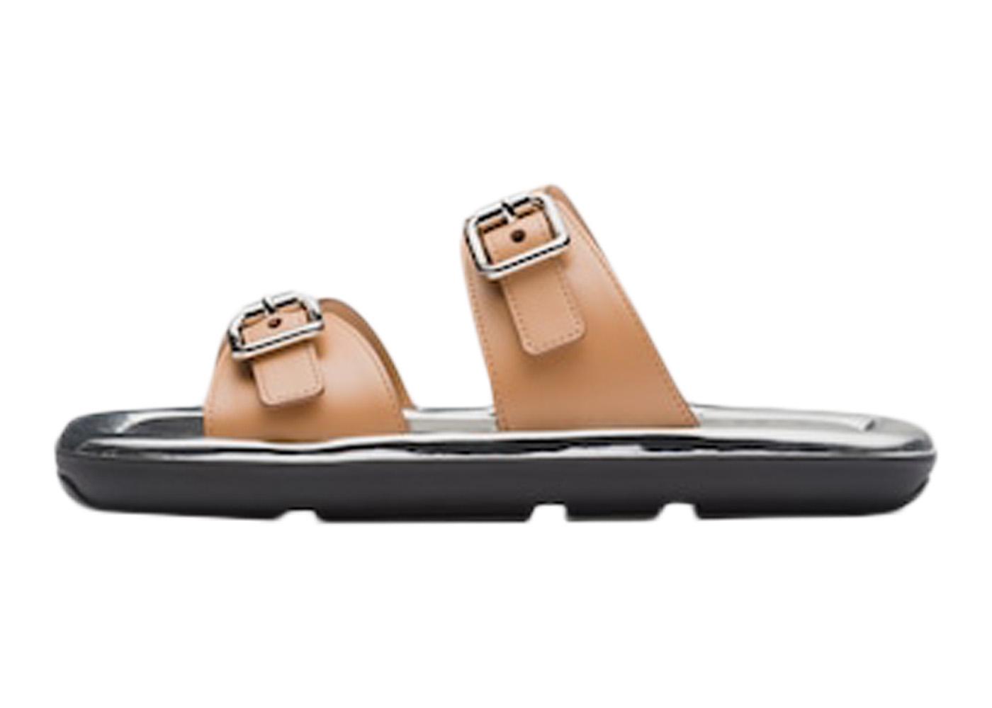 Prada Rectangle Sandals Beige Leather 1XX628_248_F0P9G_F_020 | PRADA ...