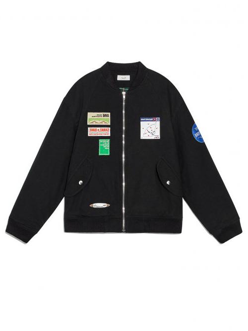 Patch Bomber Jacket UNISEX Black 23PFU101B | KIJUN - 슈프라이즈