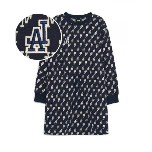 여성 클래식 모노그램 자카드 오버핏 원피스 LA (D.Navy)