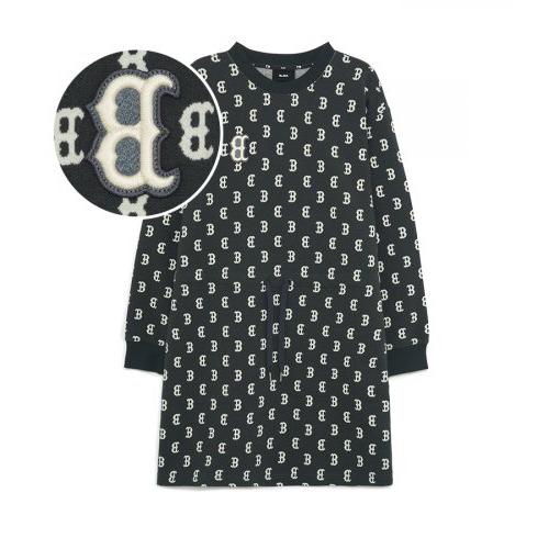 여성 클래식 모노그램 자카드 오버핏 원피스 BOS (Charcoal Grey) 3FOPM0134-43CGS | MLB - 슈프라이즈