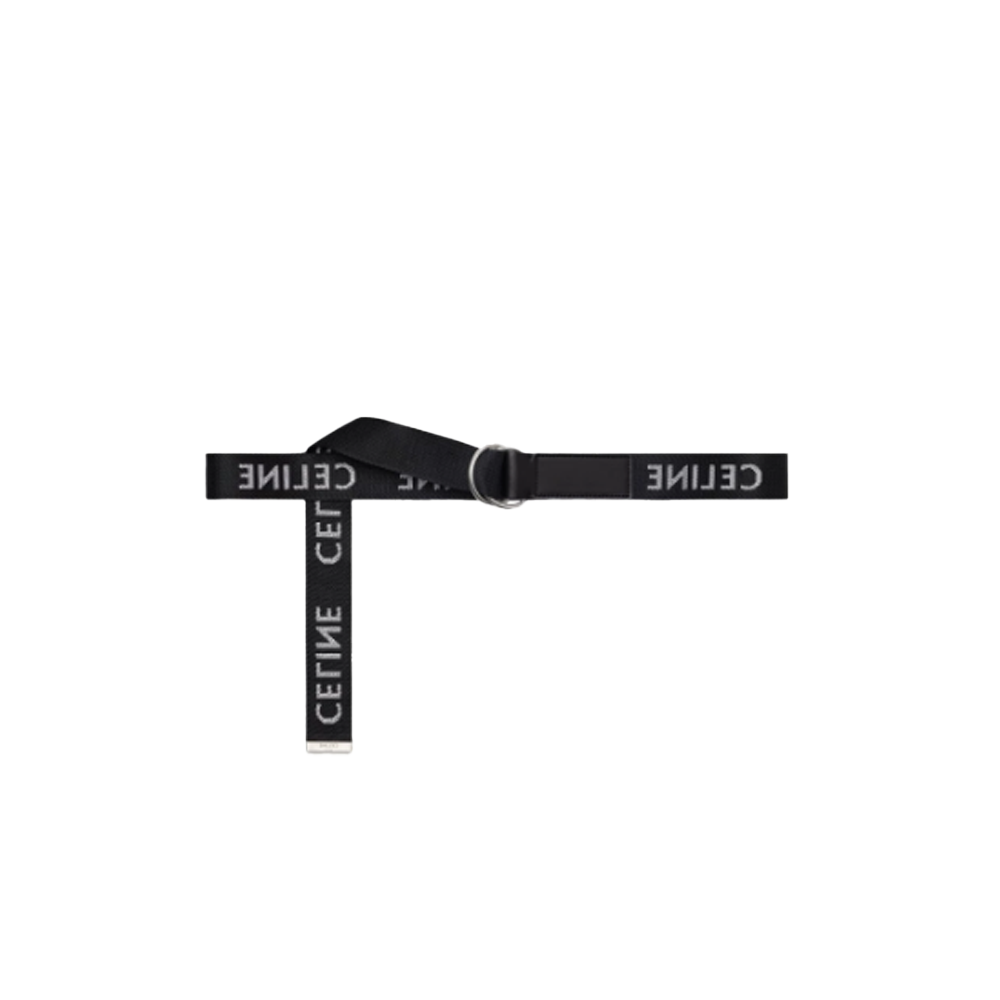 셀린느 미디움 자카드 텍스타일 카프스킨 더블 링 벨트 블랙 45AVS2AEO-38SI | CELINE - 슈프라이즈