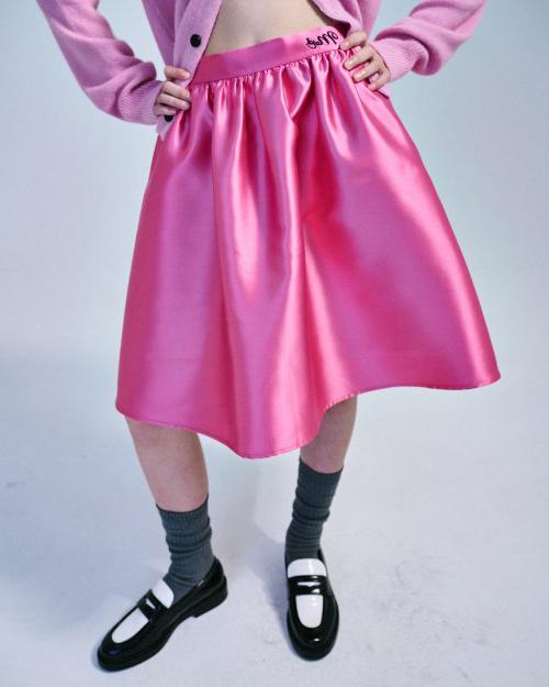 VOLUME MIDI SKIRT CRAPE_PINK NAVY