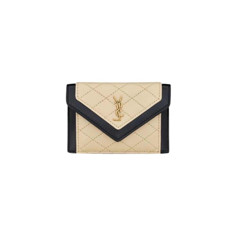 생로랑 퀼티드 램스킨 가비 플랩 카드 케이스 오프 화이트 블랙 734921-AAAAN-9289 | SAINT LAURENT ...