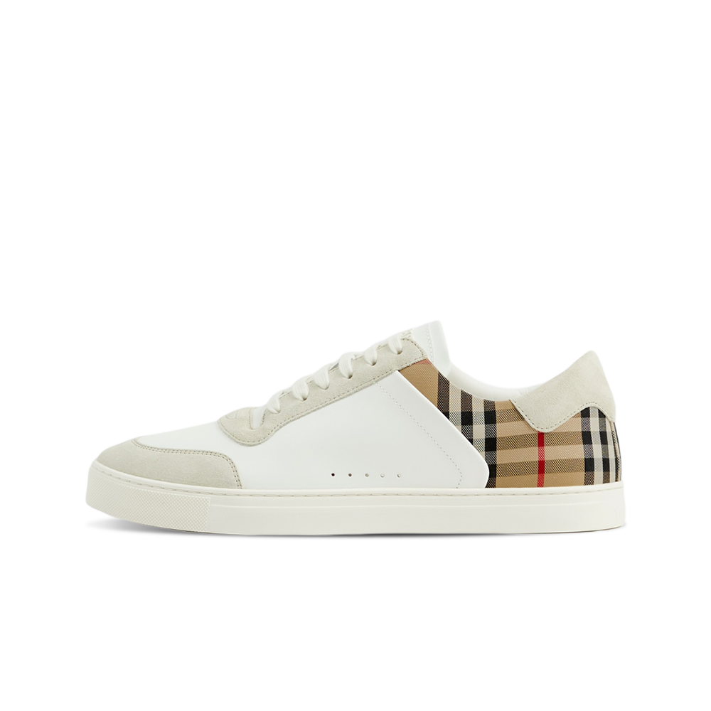 버버리 레더 스웨이드 앤 체크 스니커즈 내츄럴 화이트 아카이브 베이지 8069089 | BURBERRY - 슈프라이즈