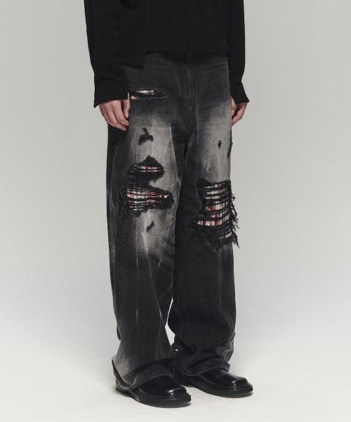 DUPLIC BLOOD DENIM PANTS BLACK FMRFDDW606M | MAISONMINED - 슈프라이즈