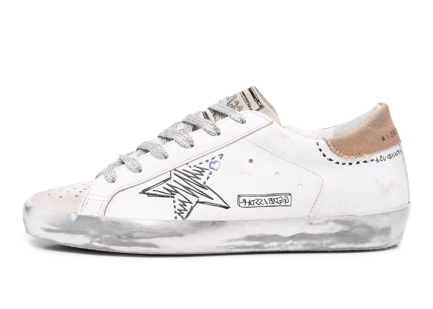 Golden Goose Super-Star Distressted Marker White Black (W)