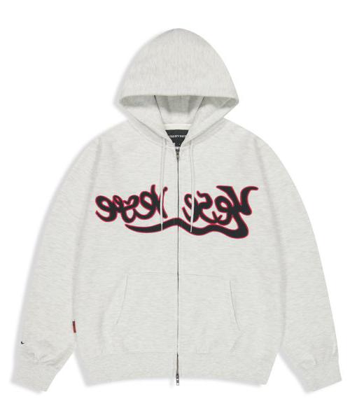 Y.E.S Snail Logo Zip-up Hoodie Light Grey
