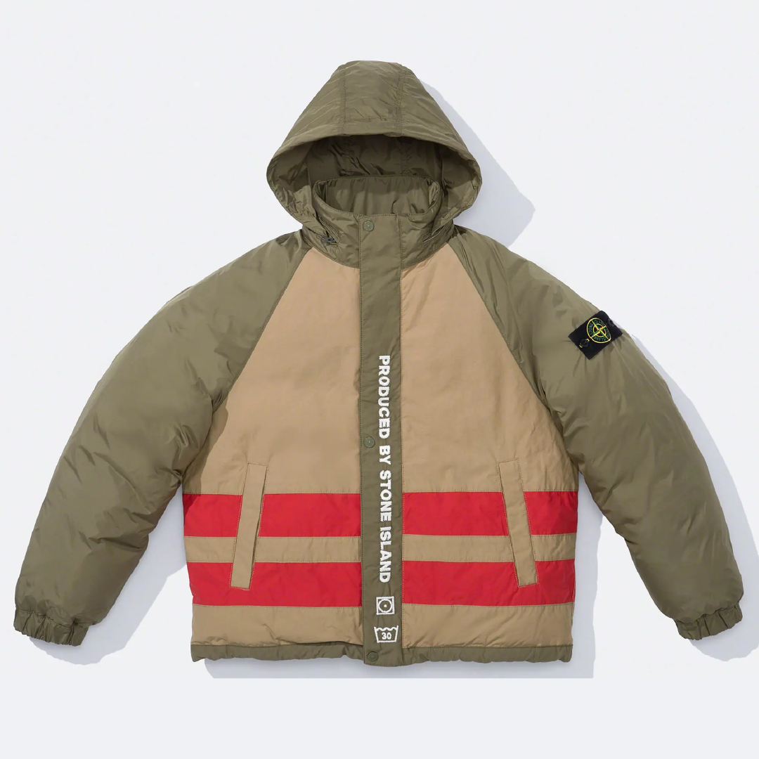 슈프림 x 스톤 아일랜드 리버시블 다운 푸퍼 자켓 카키